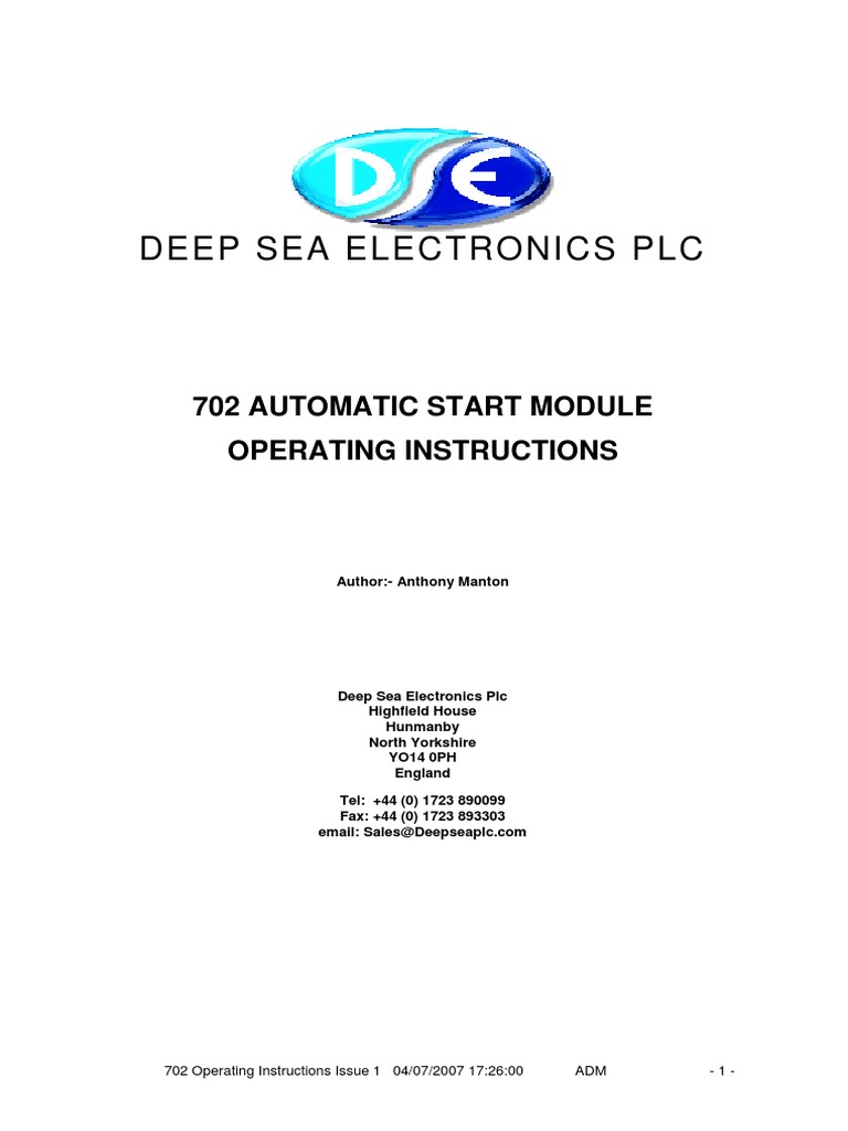 Deep Sea Electronics PLC: 702 Automatic Start Module Operating ...