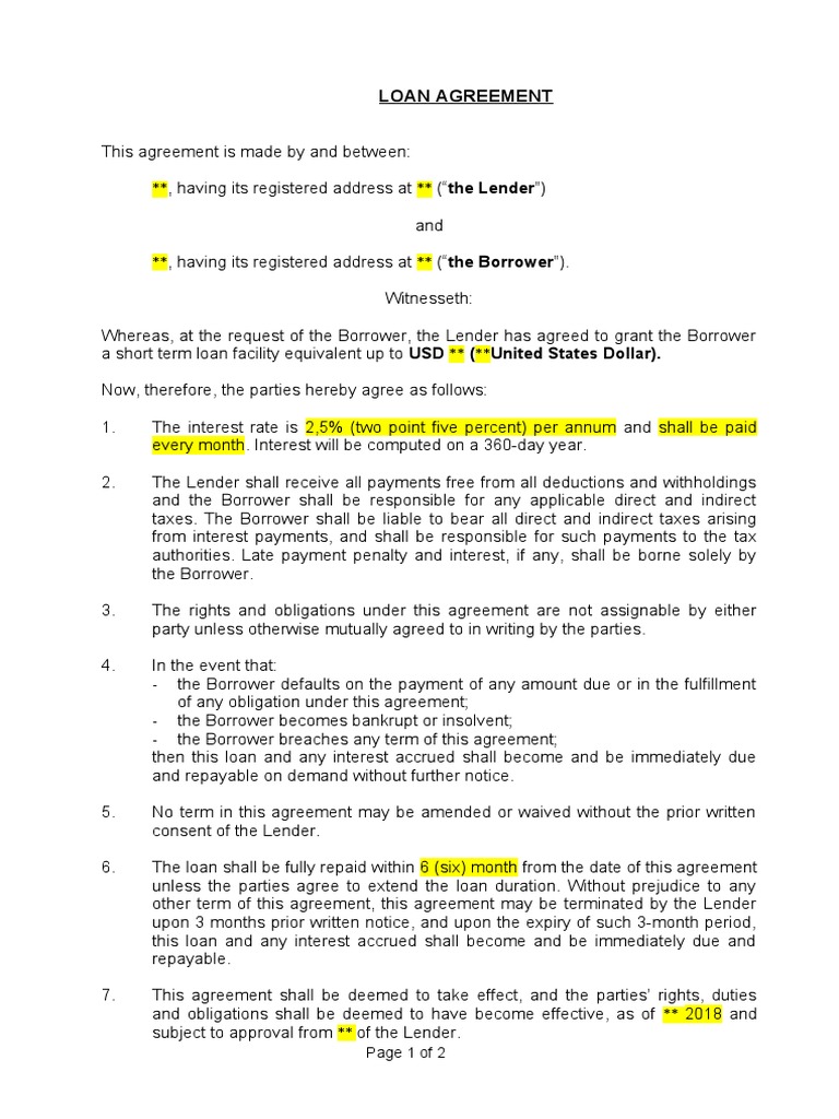 Loan Agreement Summary | PDF | Loans | Interest