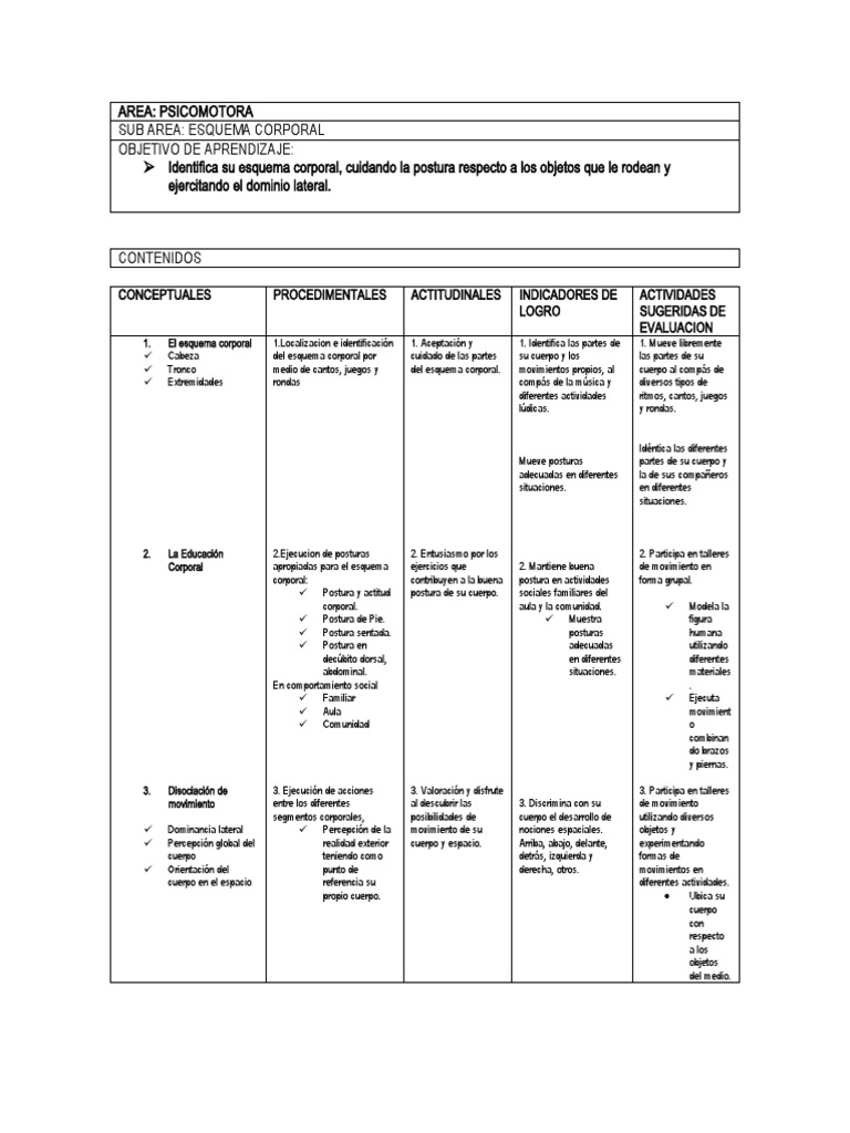 Area Psicomotora Contenidos y Actividades | PDF | Coordinación motriz ...