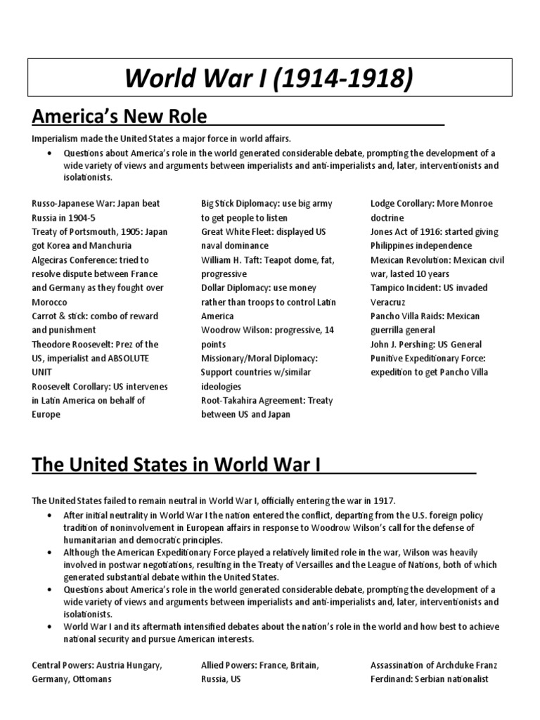 Unit 7 World War I Important Terms, Concepts, Essential Questions | PDF ...