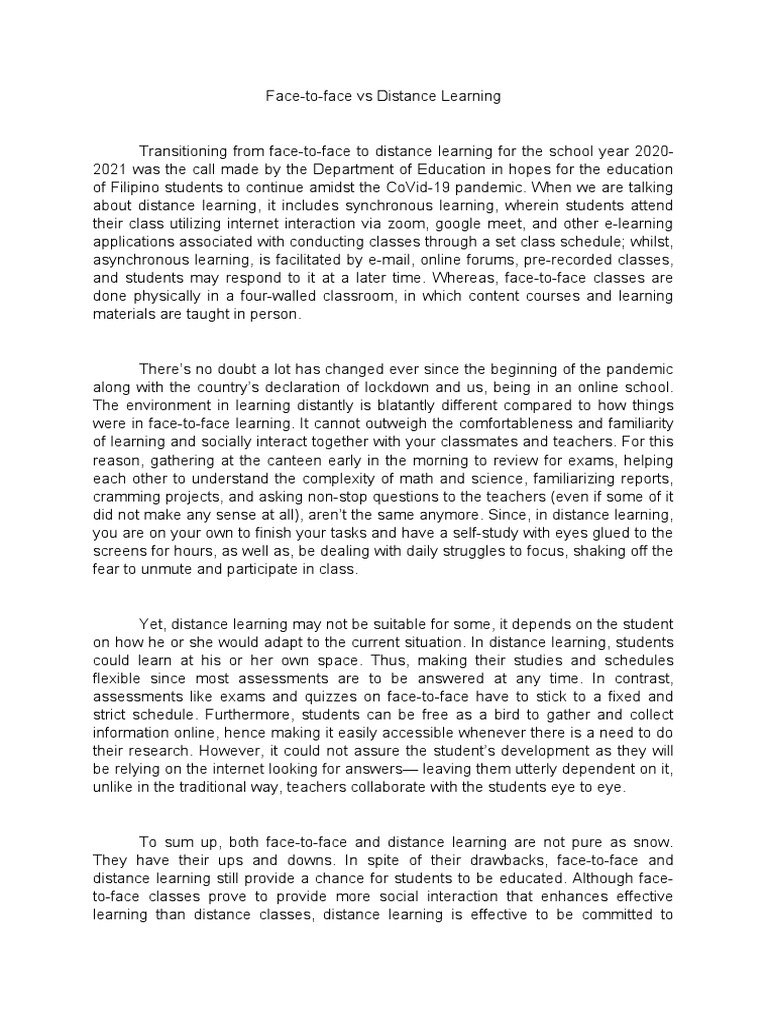 Face-to-Face vs Distance Learning Analysis | PDF | Distance Education ...