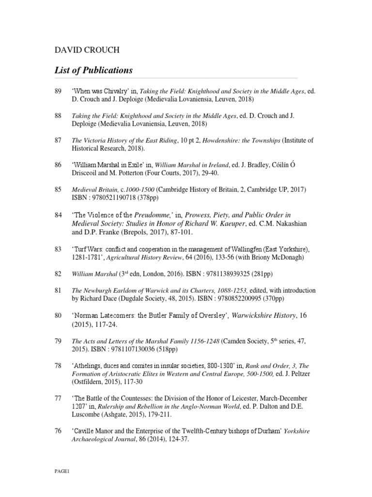 David Crouch's Medieval Britain Works | PDF | Middle Ages | Nobility