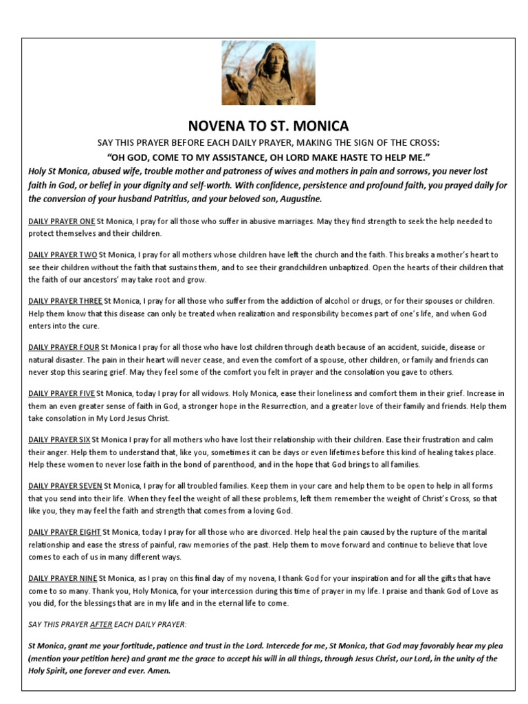 Novena To St. Monica: Say This Prayer Before Each Daily Prayer, Making ...