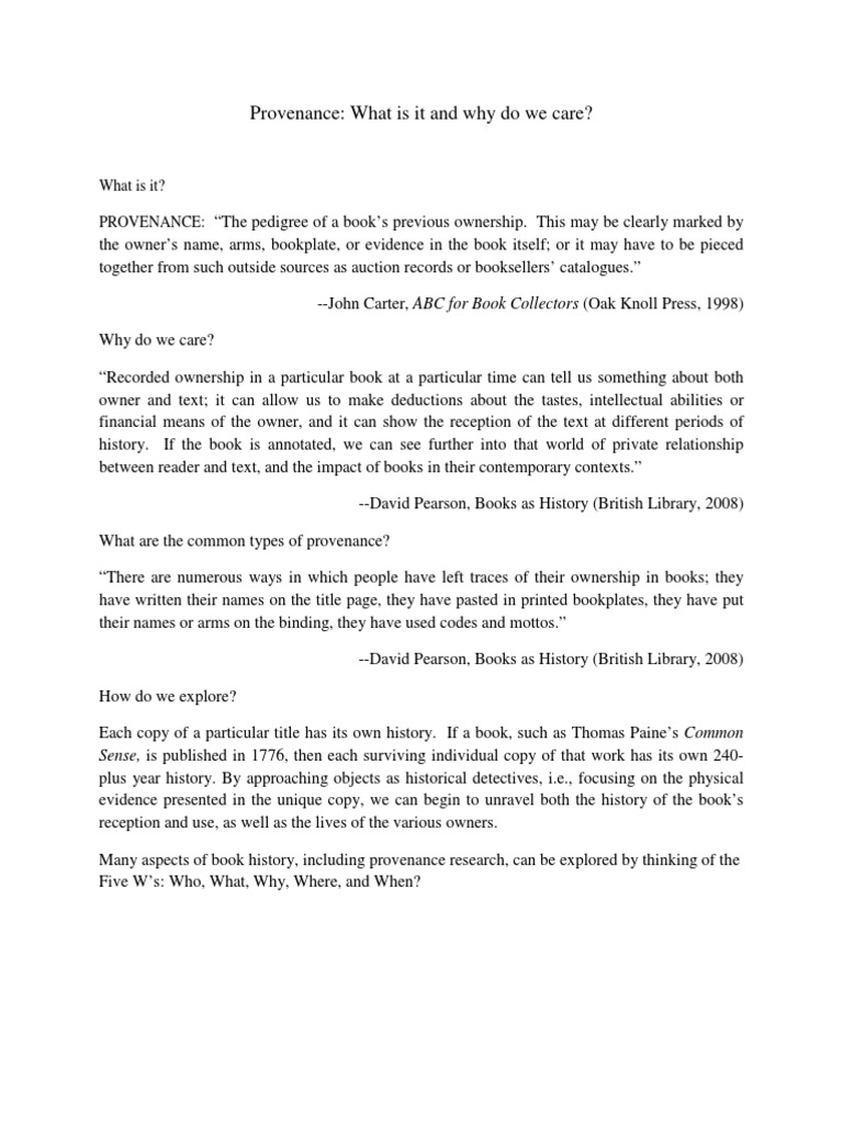 Provenance: What Is It and Why Do We Care? | PDF | Books | Book Collecting