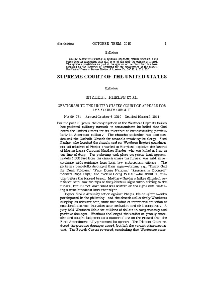 Supreme Court Ruling: Snyder v. Phelps | PDF