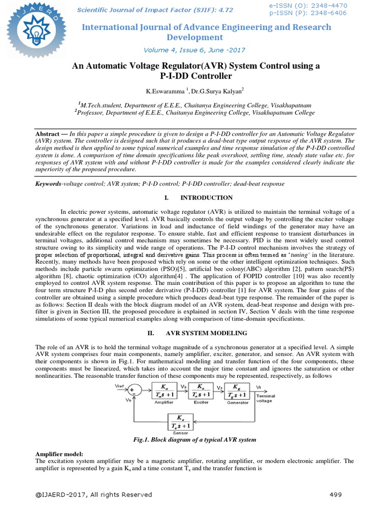 An Automatic Voltage Regulator (AVR) System Control Using A P-I-DD ...