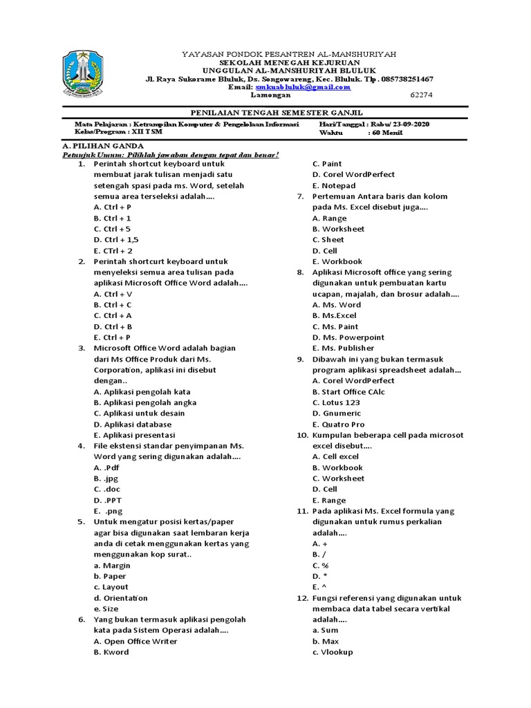 Soal Pts Ganjil Kppi Xii TSM | PDF