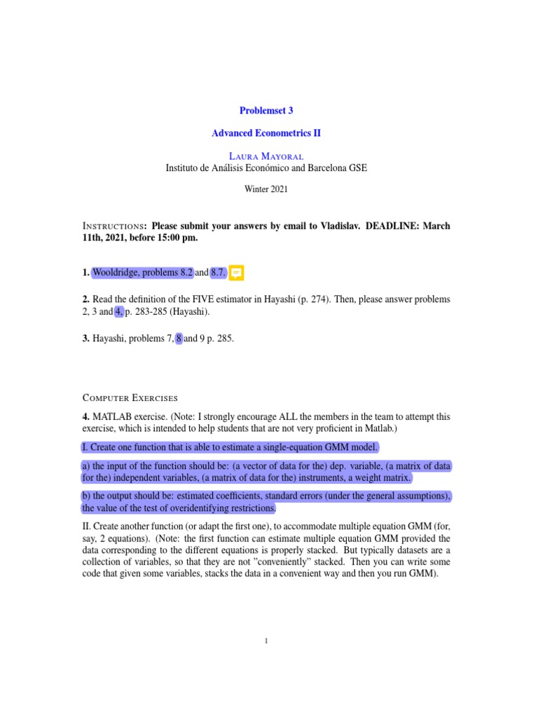 Problemset 3 Advanced Econometrics Ii L M Nstructions Pdf