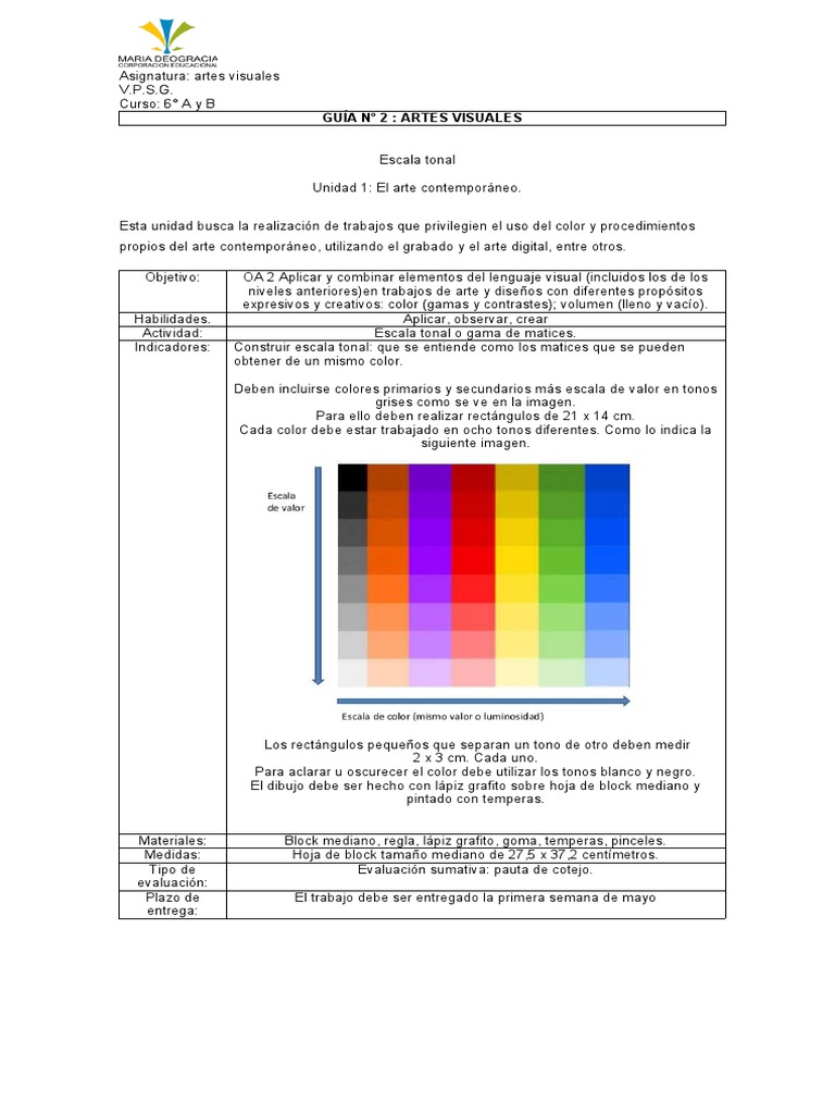 ARTES VISUALES - 6° A y B GUÍA N 2 - Escala Tonal. | PDF | Lápiz | Color