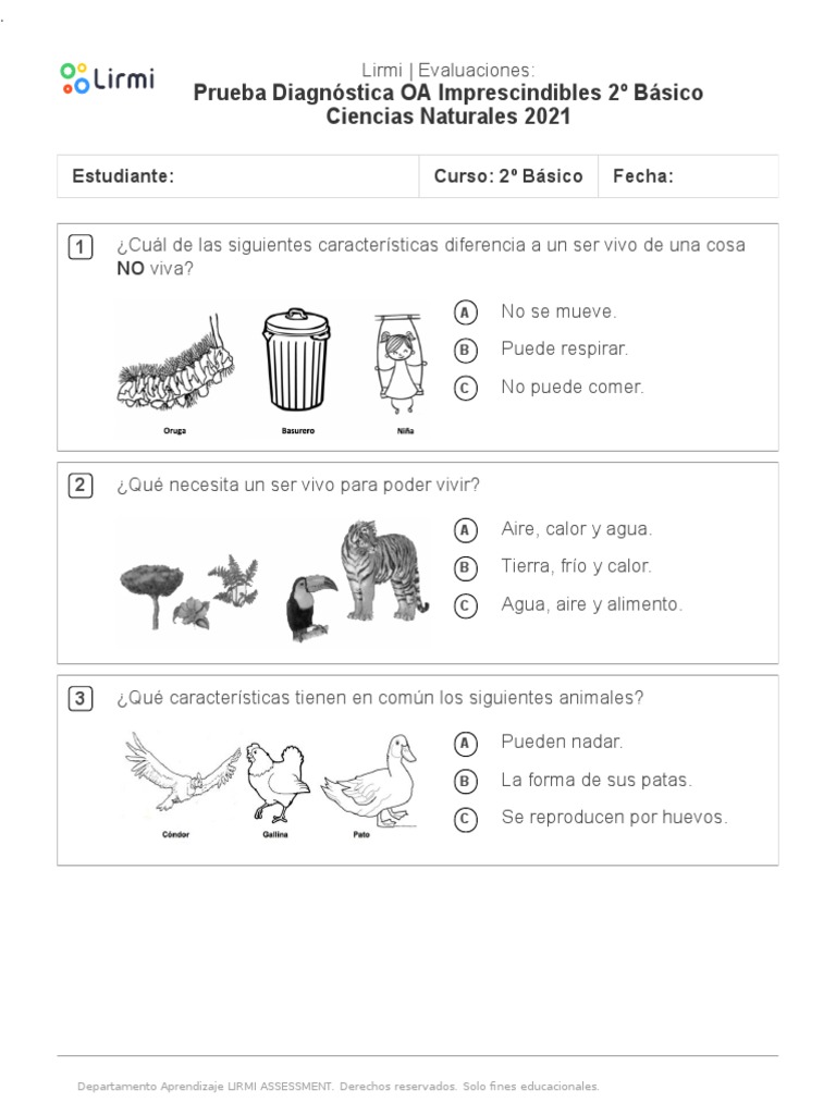 Prueba Diagnostica Oa Imprescindibles 2o Basico Ciencias Naturales ...