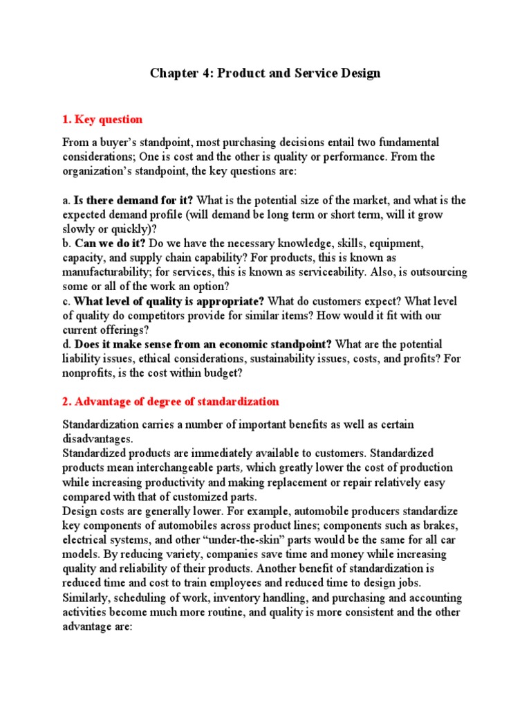 Chapter 4: Product and Service Design: 1. Key Question | PDF | Quality ...