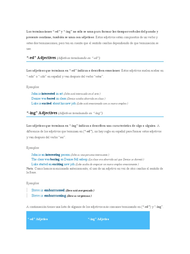 Las Terminaciones en ADJETIVO | PDF | Verbo | Conjugación gramatical