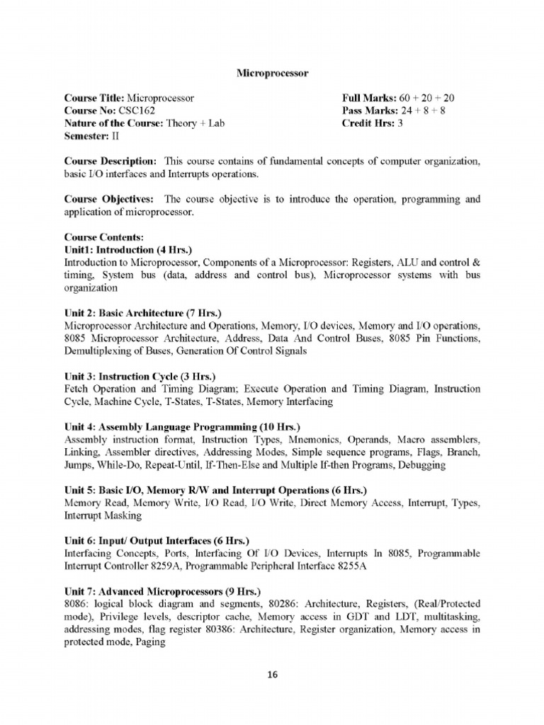 Microprocessor BSC - CSIT Syllabus IT College Nepal | PDF