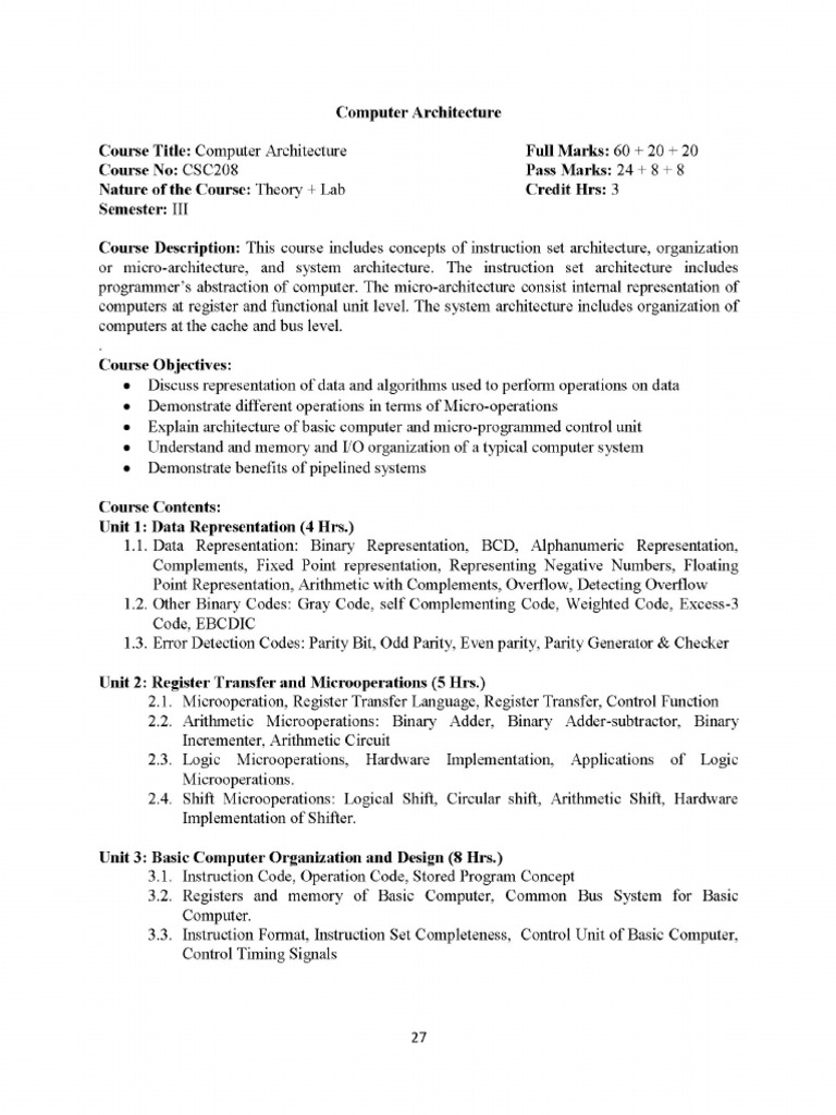Computer Architecture BSC - CSIT Syllabus IT College Nepal | PDF