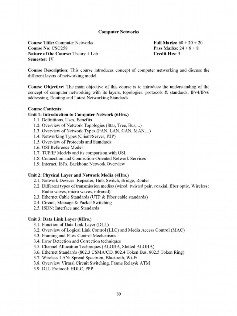 Computer Networks BSC - CSIT Syllabus IT College Nepal | PDF