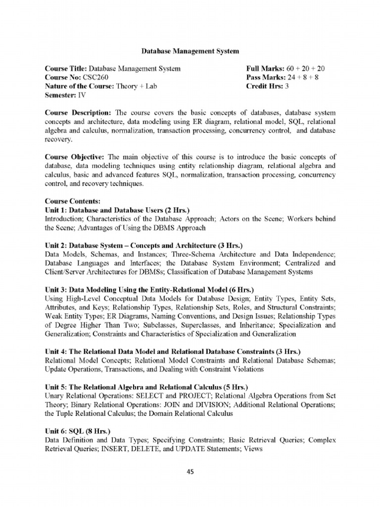Database Management Systems BSC - CSIT Syllabus IT College Nepal | PDF