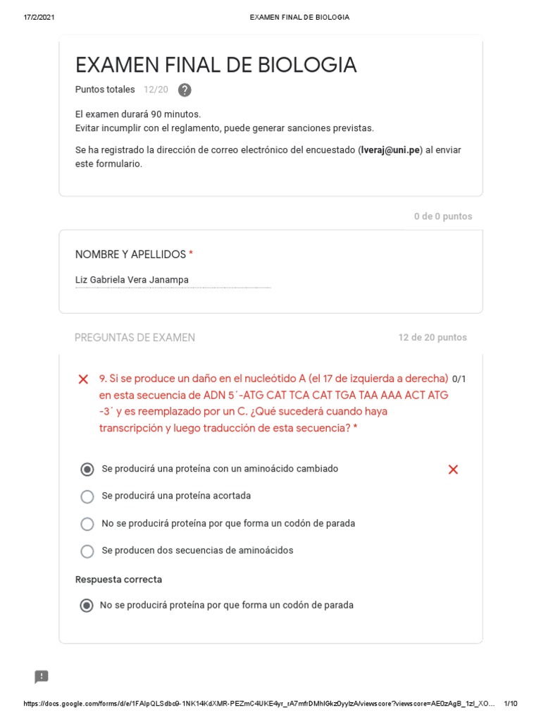 Examen Final de Biologia | PDF | Adn | Rna