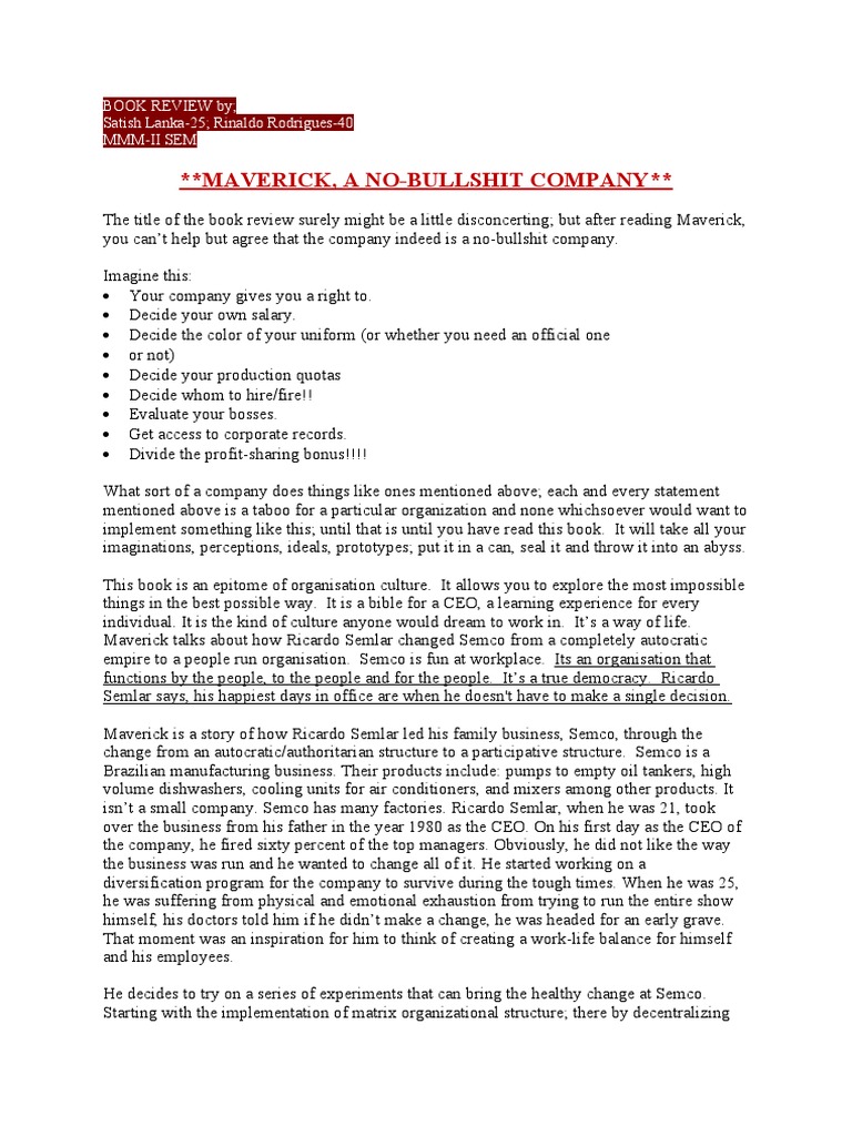 Maverick Book Review: Semco's Unique Culture | PDF | Employment | Economies