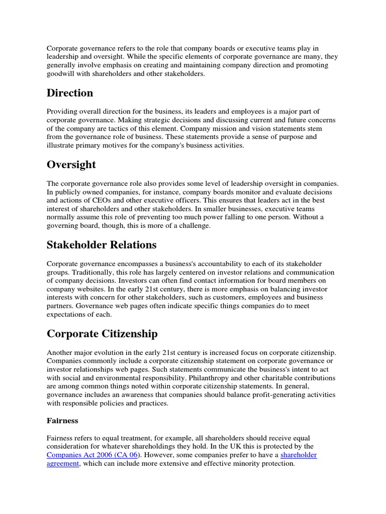 Corporate Governance | PDF | Corporate Governance | Governance