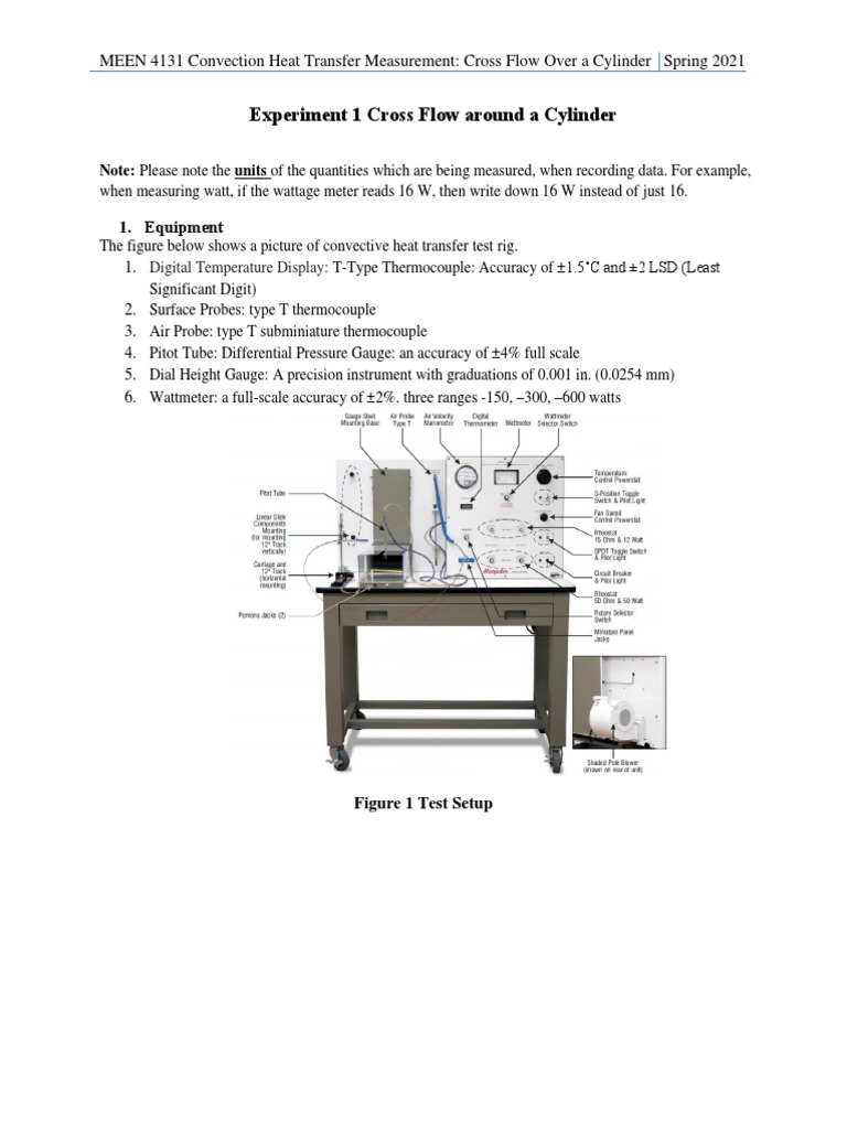 Experiment 1 Cross Flow Around A Cylinder: 1. Equipment | PDF ...