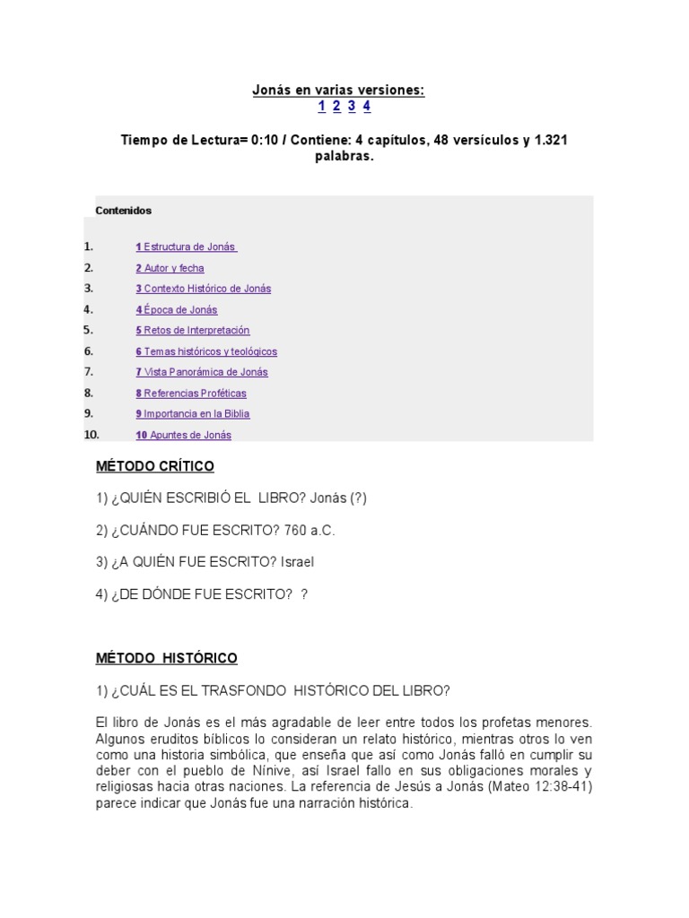 Jonás En Varias Versiones Pdf Jonás Jesús