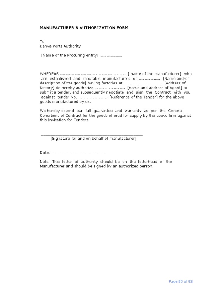 Manufacturer's Authorization Form | PDF | Law
