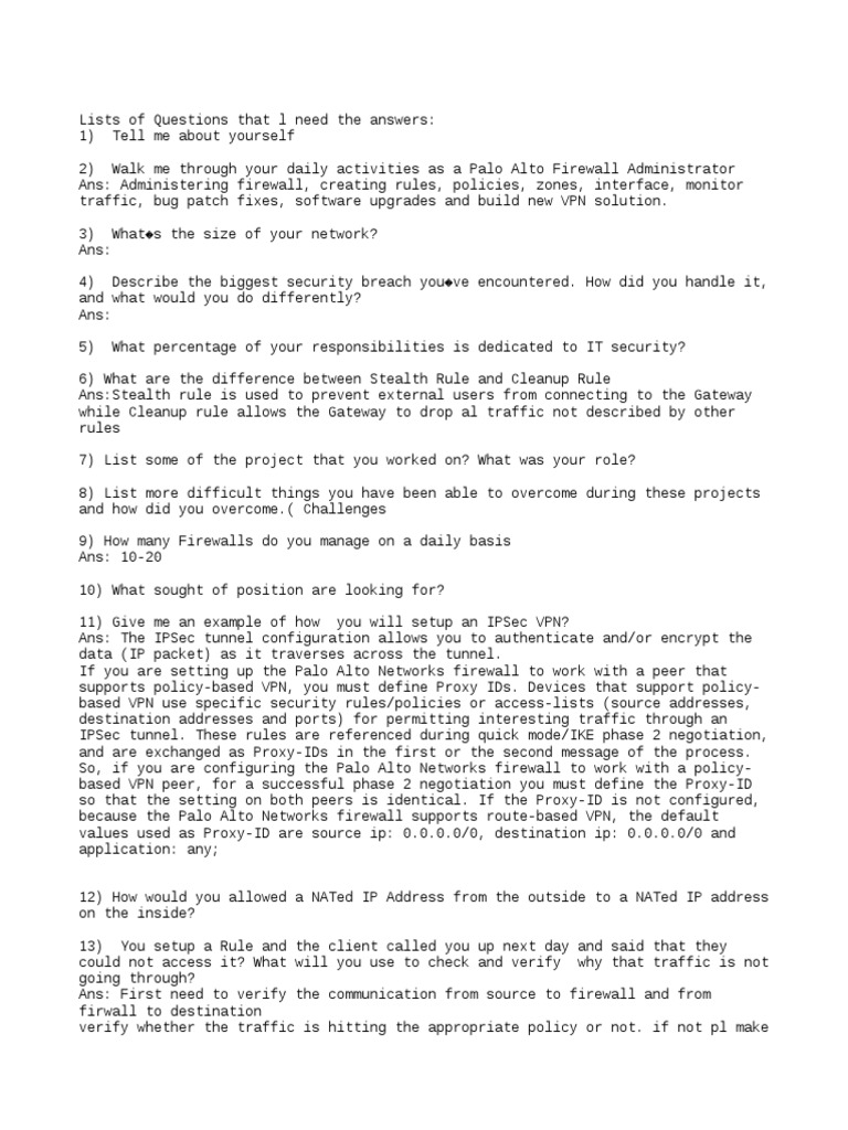 Palo Alto Interview Questions | PDF | Firewall (Computing) | Virtual Private Network