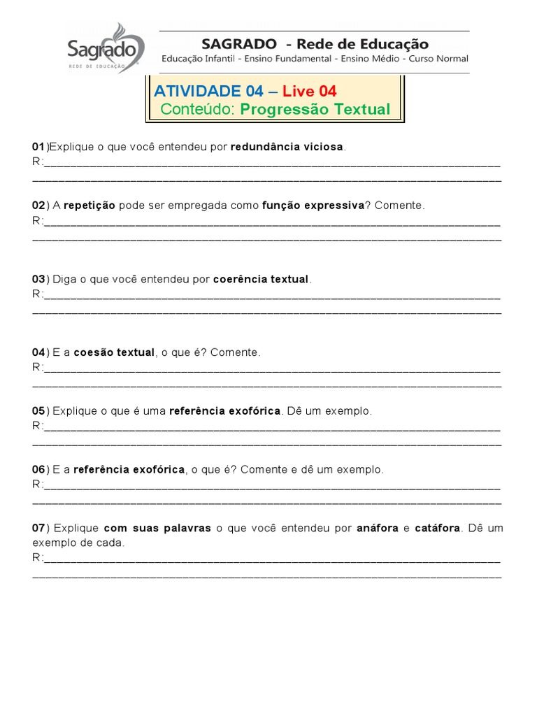Atividade 04 - Live 04 - Progressão Textual I | PDF