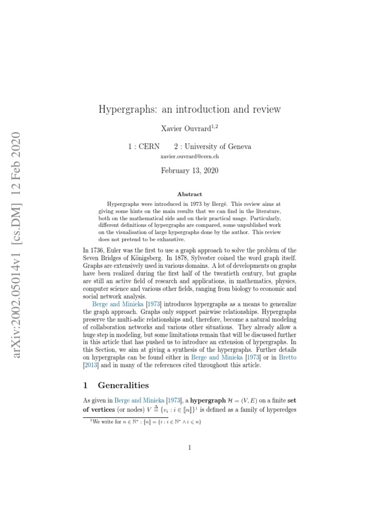 Hypergraphs: An Introduction and Review: Xavier Ouvrard 1: Cern 2: University of Geneva | PDF ...