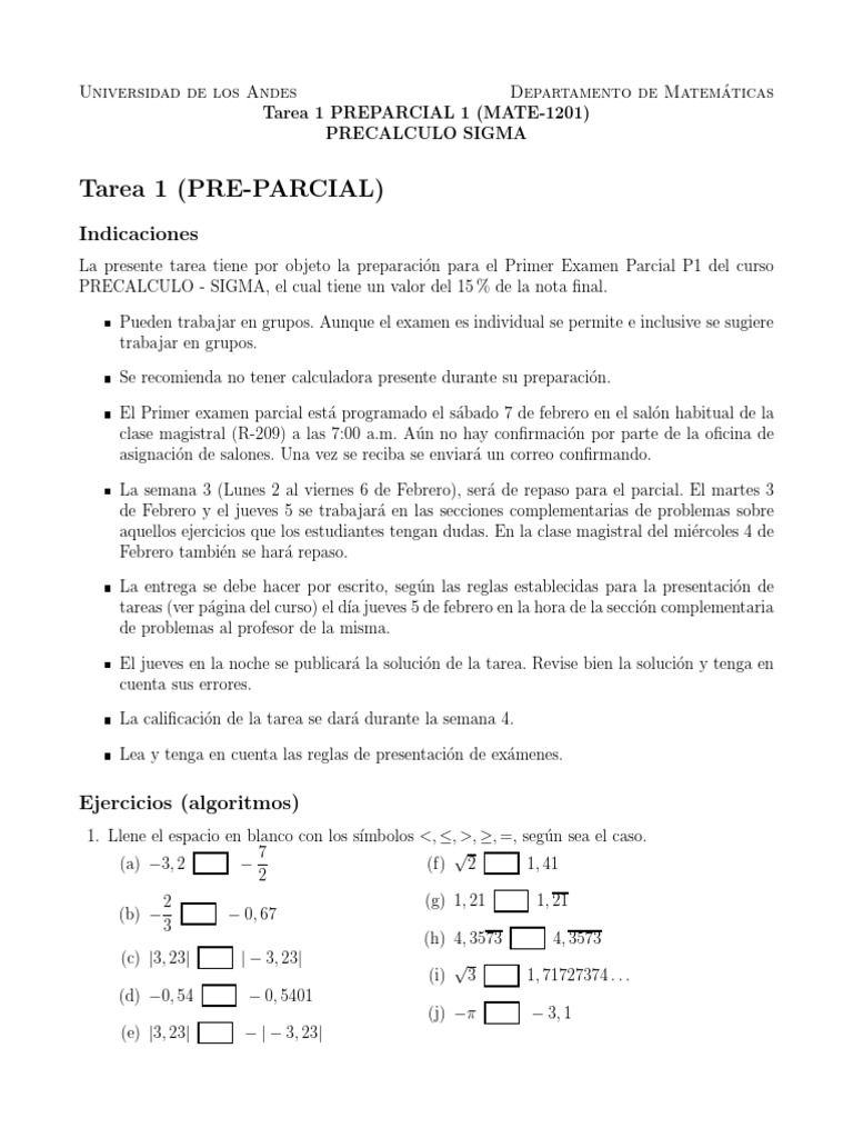 Tarea Preparcial 1 | PDF | Prueba (evaluación) | Ecuaciones