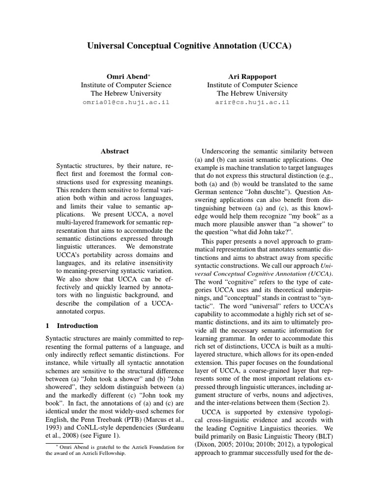 Abend - Universal Conceptual Cognitive Annotation | PDF | Syntax | Semantics
