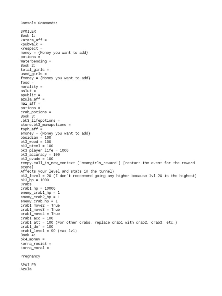 Four Elements Trainer Console Commands | PDF | Leisure
