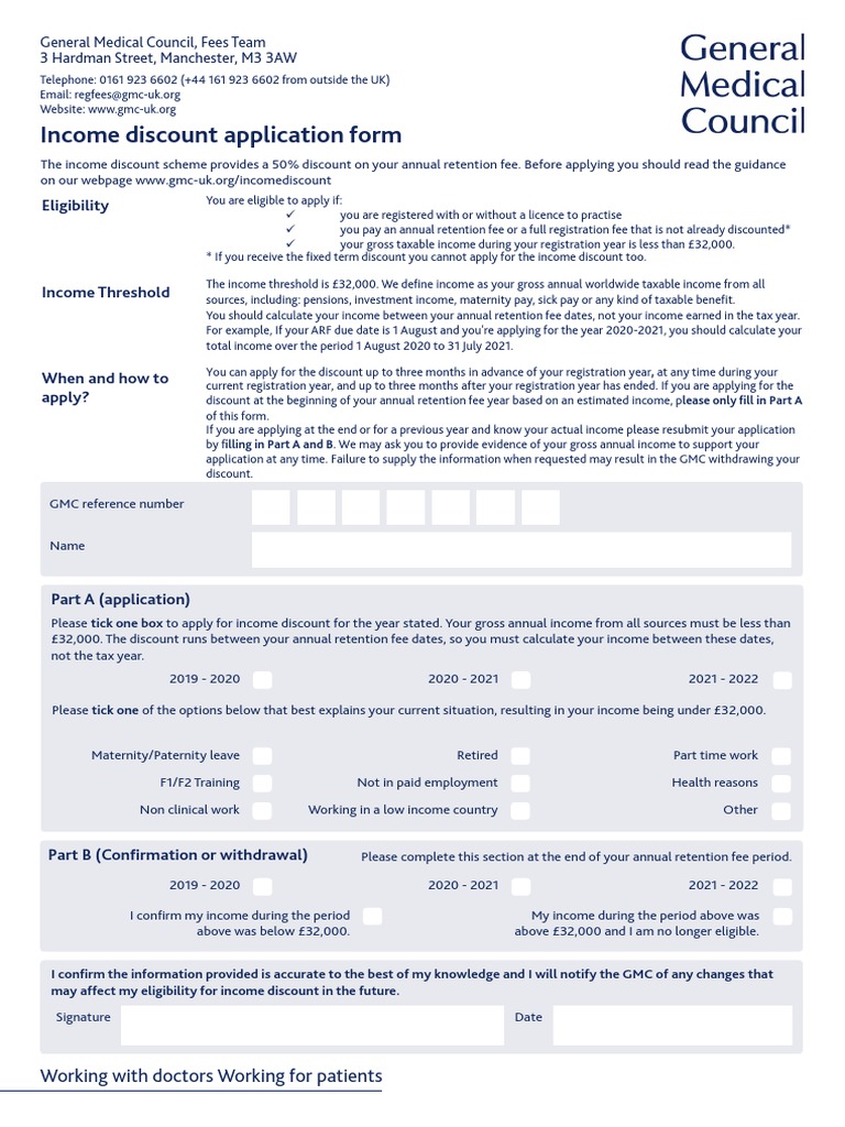 Income Discount Application Form: Eligibility | Download Free PDF ...