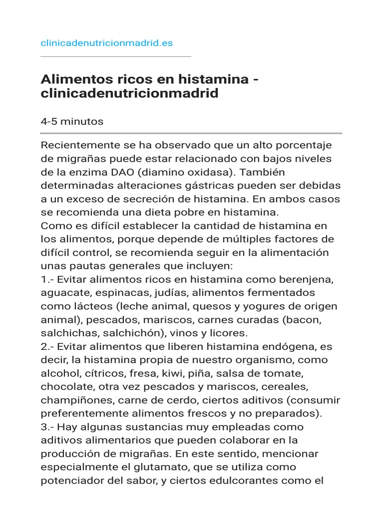 Alimentos Ricos en Histamina - Clinicadenutricionmadrid | PDF | Queso ...