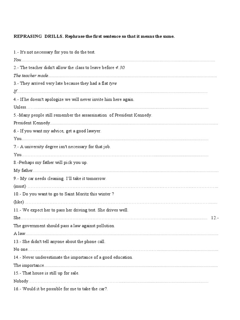 Rephrasing Practice Exercises | PDF