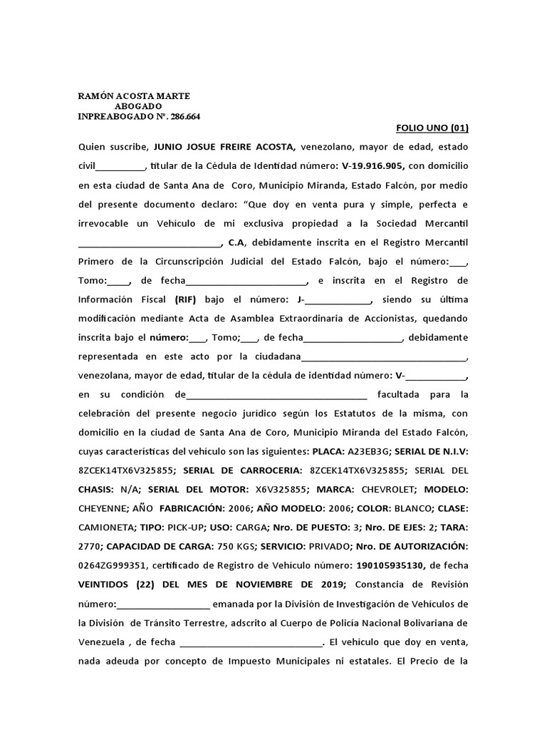 Modelo de Acta Compra Venta de Vehiculo | PDF | Gobierno | Policía