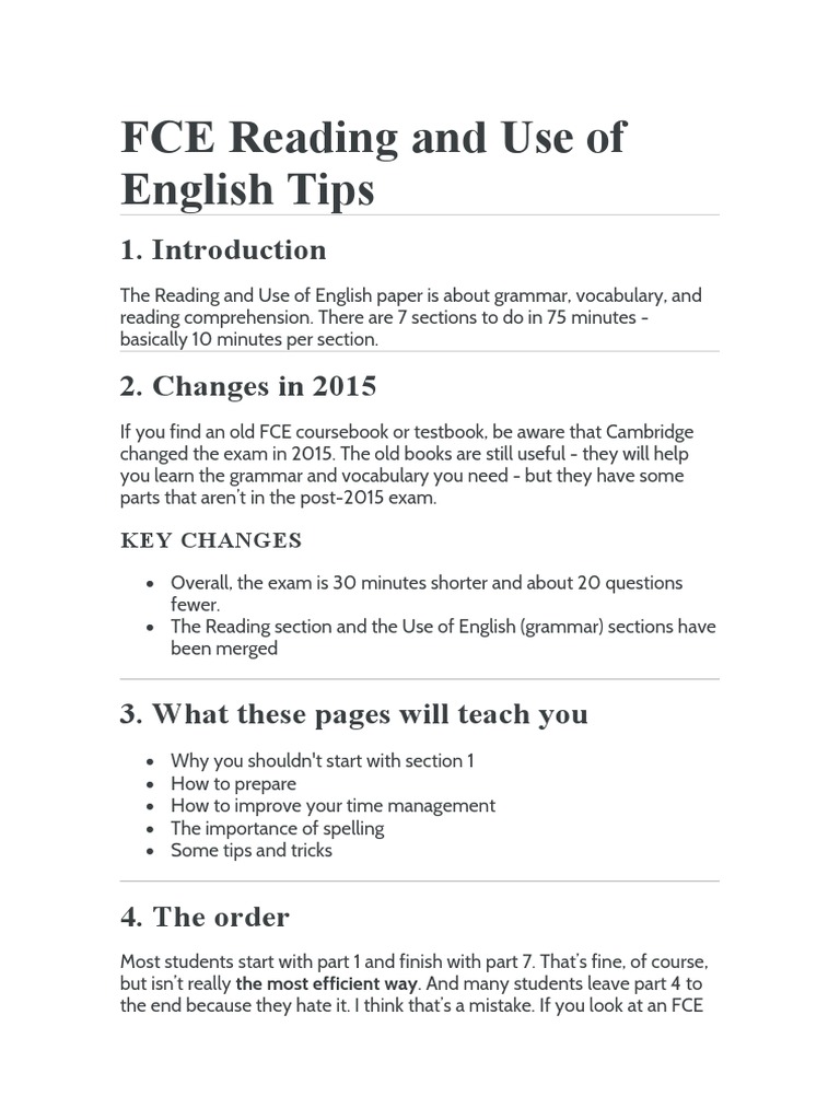 FCE Reading and Use of English Tips | PDF | Adverb | Question