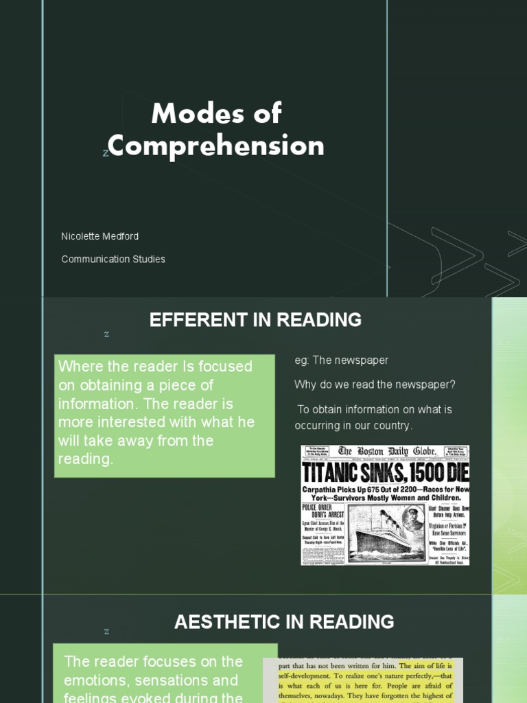 Understanding Modes of Comprehension: Efferent, Aesthetic and Critical ...