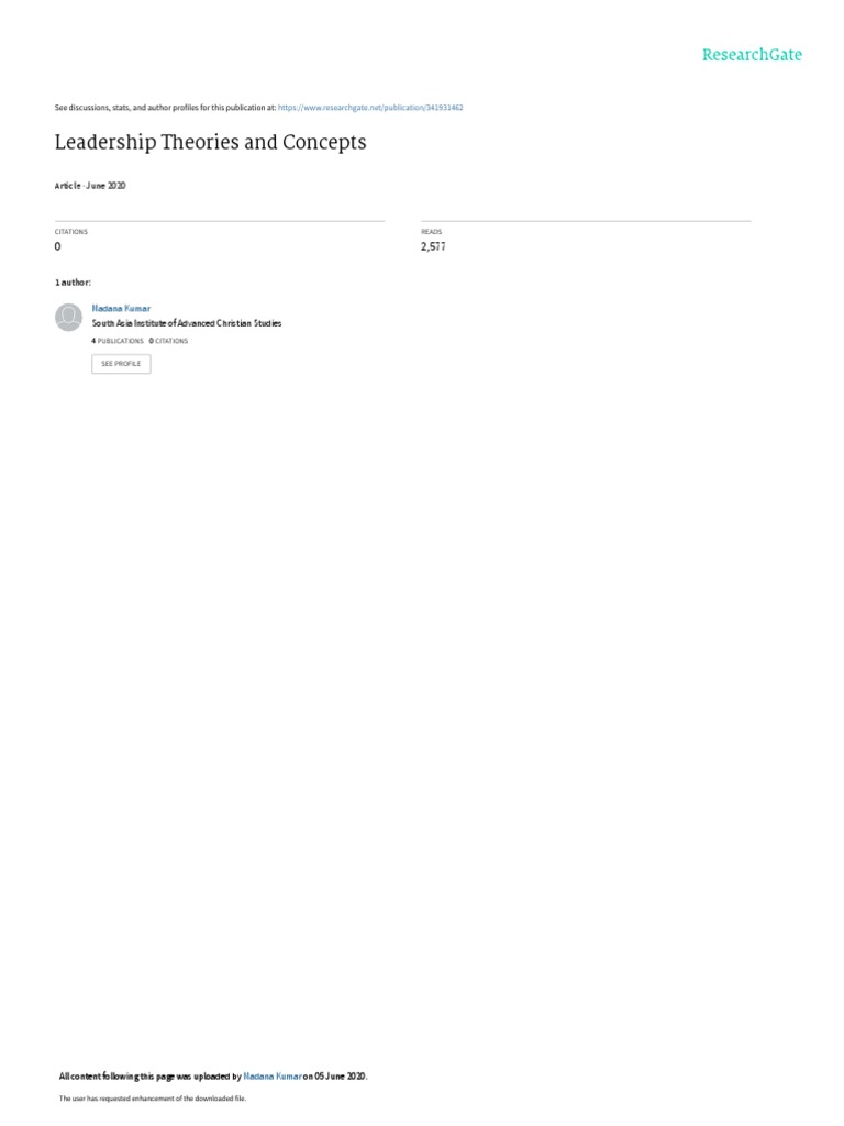 Leadership Theories and Concepts: June 2020 | PDF | Transformational ...