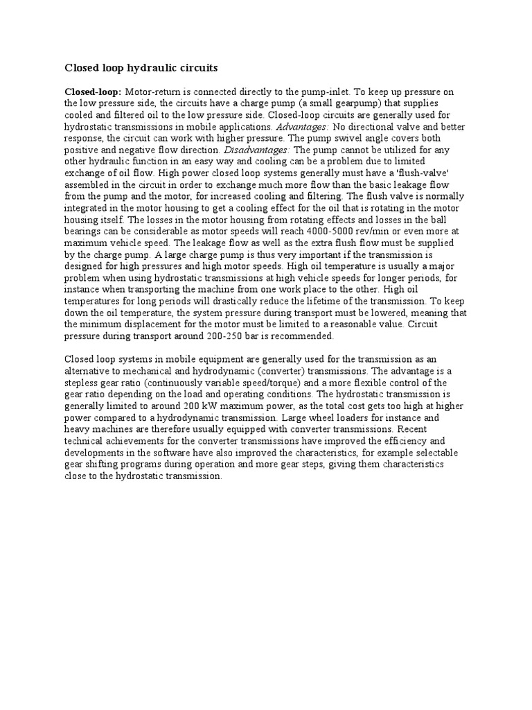Closed Loop Hydraulic Circuits | PDF | Transmission (Mechanics ...