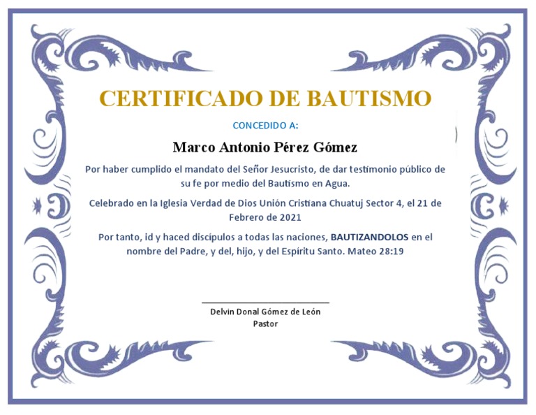 Certificados De Bautismo Cristiano Para Imprimir Lámina Certificado