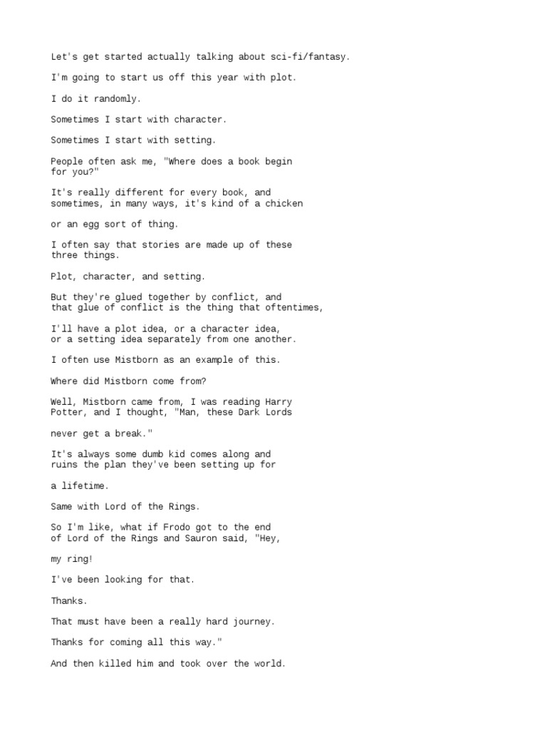 Lecture 2 Plot Part 1 Brandon Sanderson On Writing Science Fiction