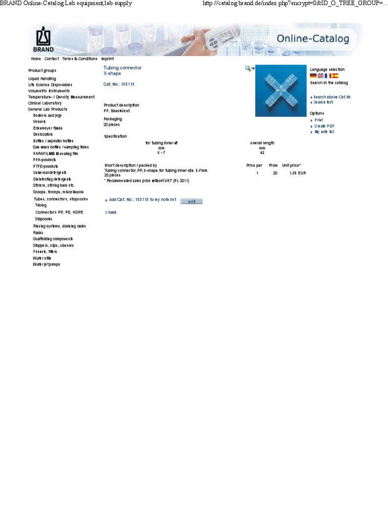Tubing Connector X-Shape: Cat. No.: 153115 | PDF | Laboratory Equipment ...