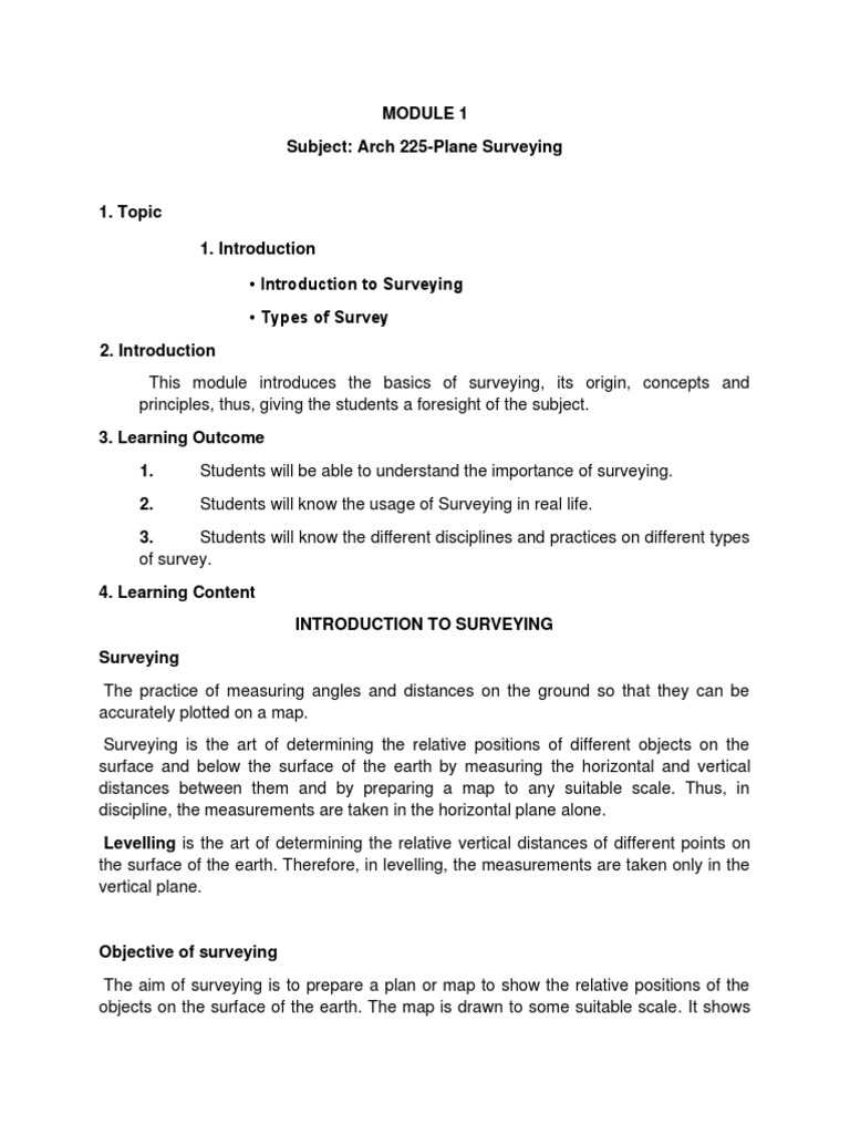MODULE 1 Plane Surveying PDF | PDF | Surveying | Geodesy