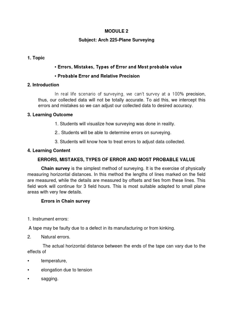 MODULE 2 Plane Surveying PDF | PDF | Surveying | Accuracy And Precision