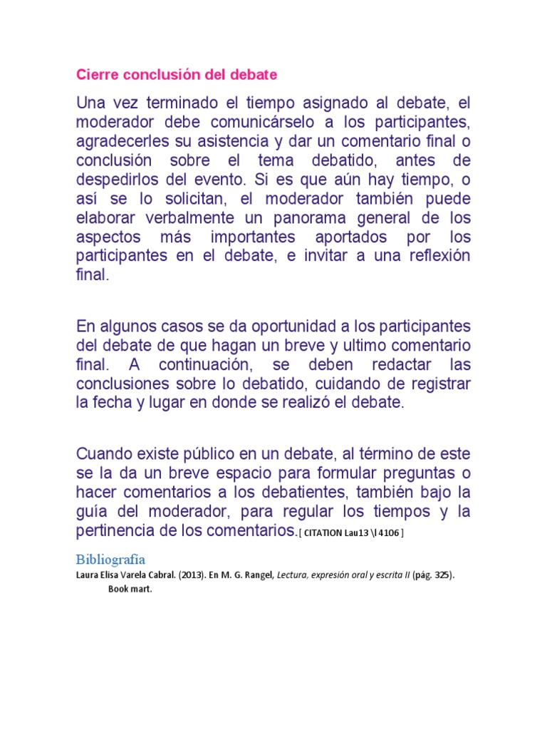 Cierre Conclusión Del Debate | PDF