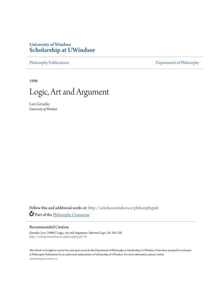 Leo Groarke - Logic, Art and Argument | PDF | Argument | Logic