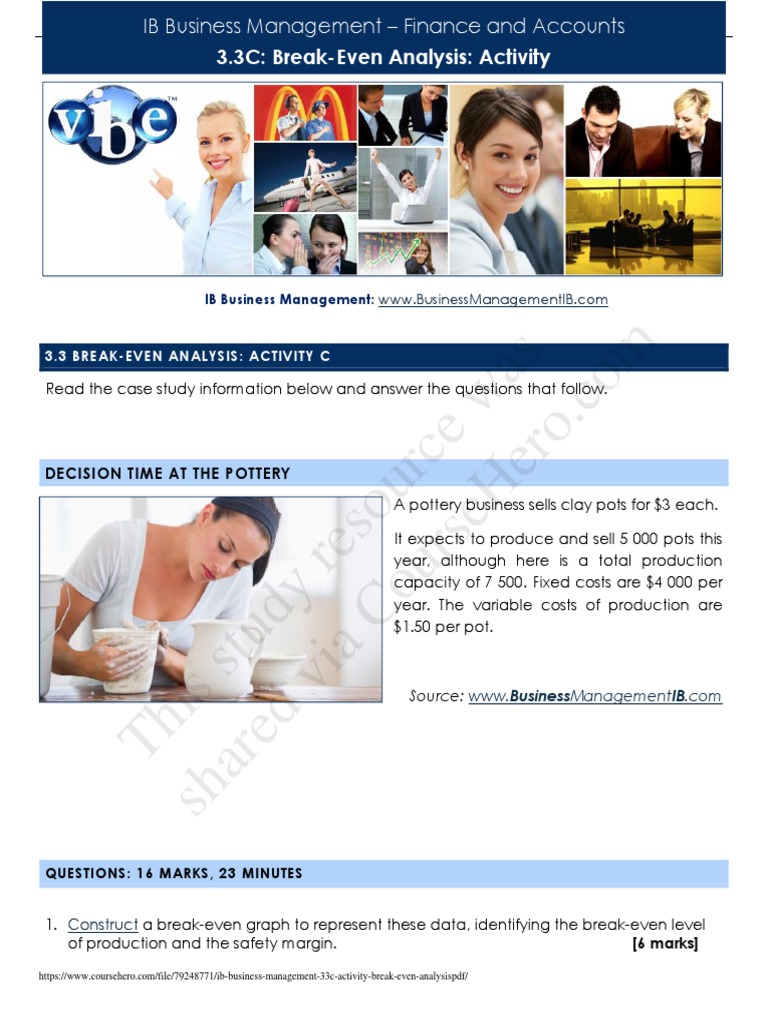 Ib Business Management 3 3c Activity Break Even Analysis Pdf Pdf