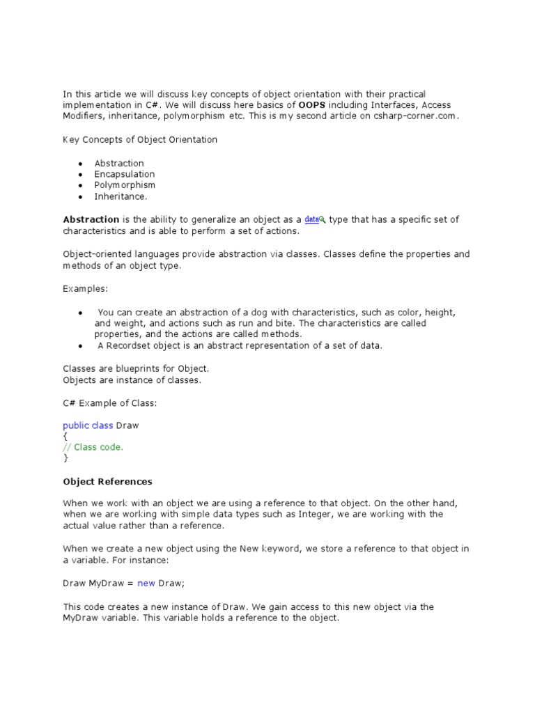 Abstraction Is The Ability To Generalize An Object As A: // Class Code | PDF | Class (Computer ...