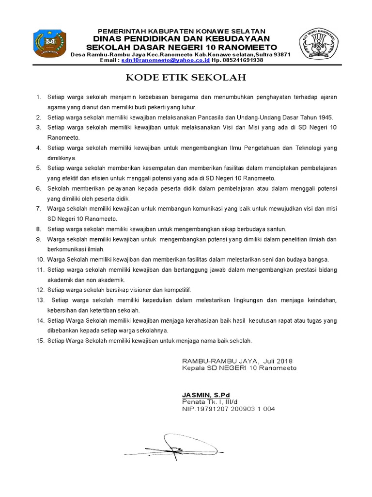 Kode Etik Sekolah | PDF